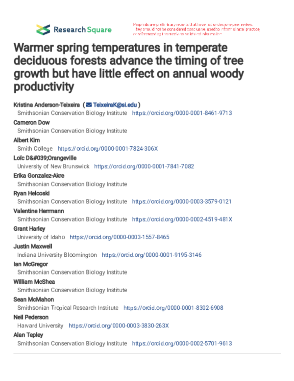 (PDF) Warmer spring temperatures in temperate deciduous forests advance ...