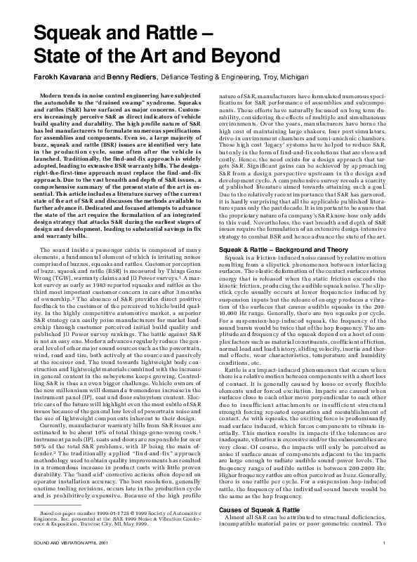 (PDF) Squeak and Rattle - State of the Art and Beyond