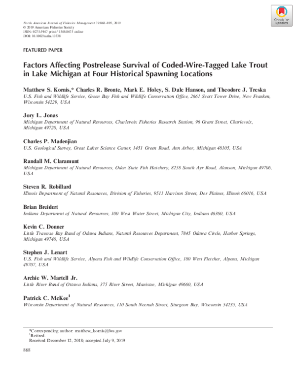 (PDF) Factors Affecting Postrelease Survival of Coded‐Wire‐Tagged Lake ...