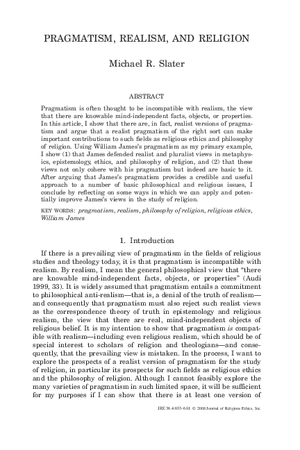 (PDF) Pragmatism, Realism, and Religion