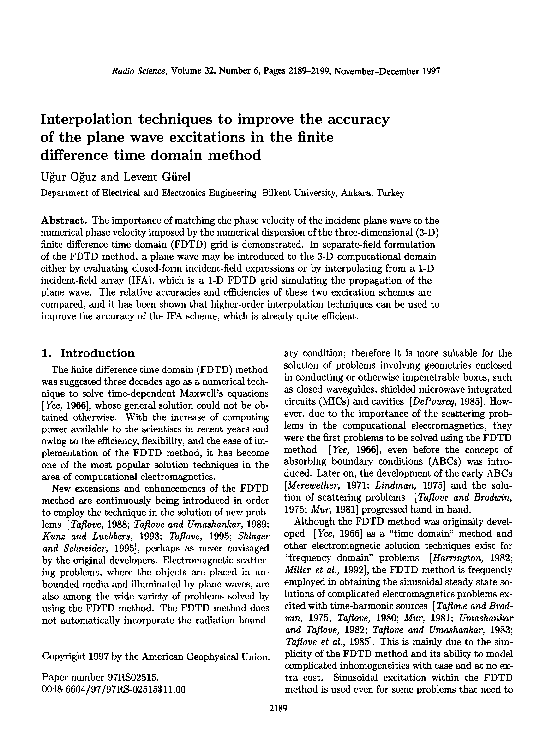 Pdf Interpolation Techniques To Improve The Accuracy Of The Plane Wave Excitations In The