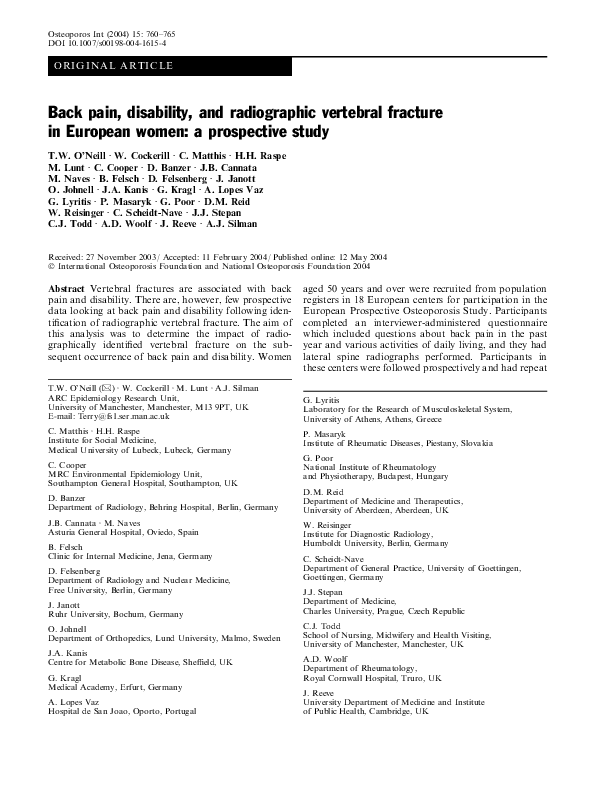 (PDF) Back pain, disability, and radiographic vertebral fracture in ...