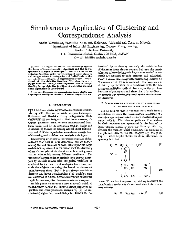 (PDF) Simultaneous application of clustering and correspondence analysis