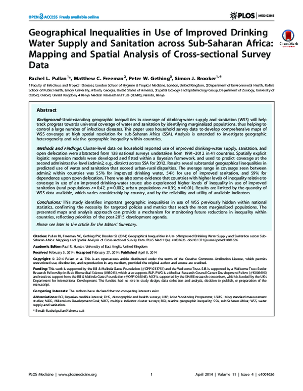 (PDF) Geographical Inequalities in Use of Improved Drinking Water Supply and Sanitation across ...