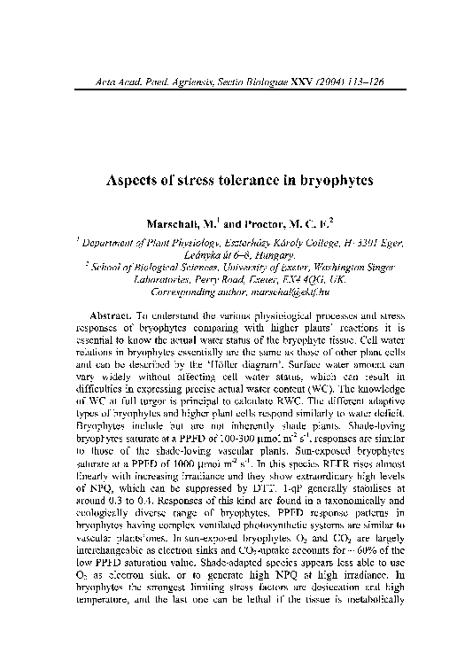 (PDF) Aspects of stress tolerance in bryophytes