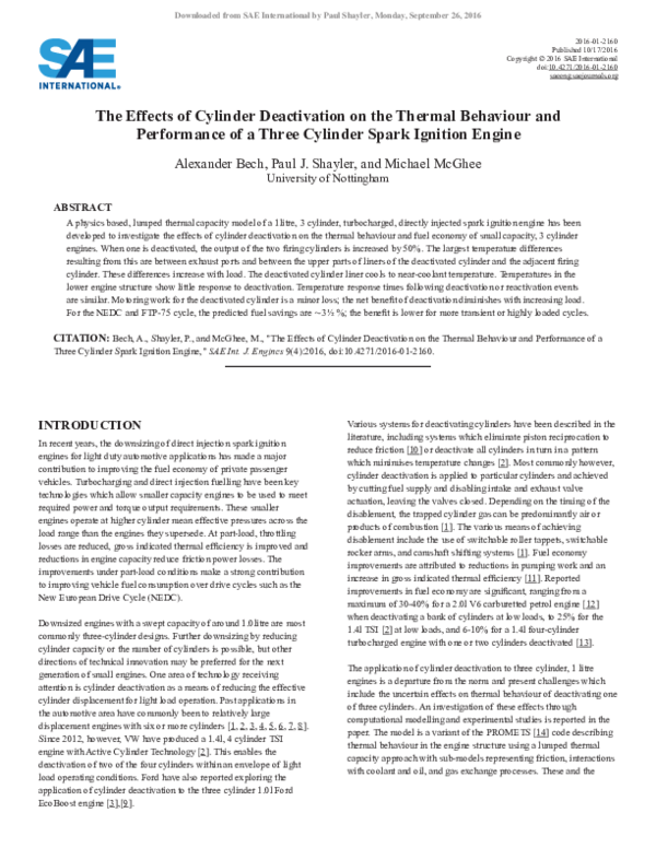 (PDF) The Effects of Cylinder Deactivation on the Thermal Behaviour and ...