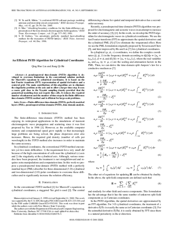 (PDF) An efficient PSTD algorithm for cylindrical coordinates