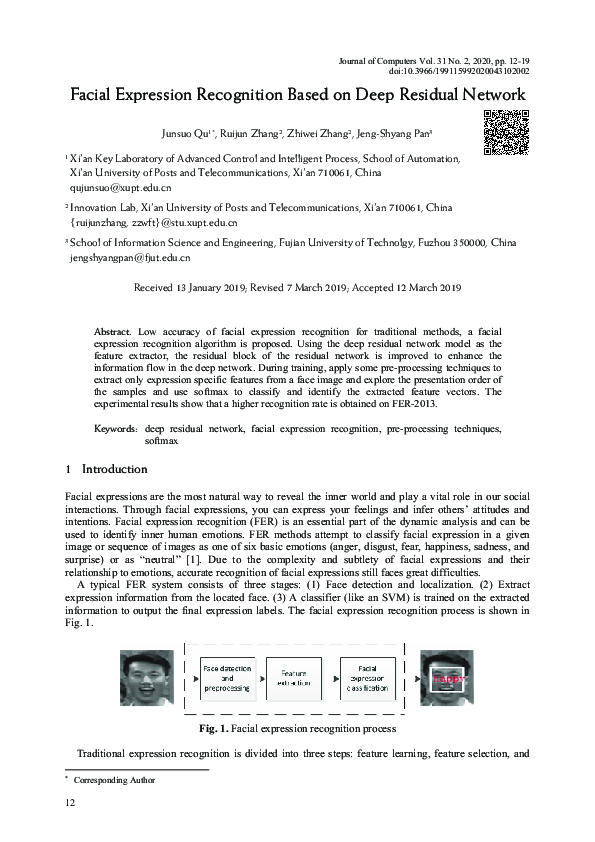 Pdf Facial Expression Recognition Based On Deep Residual Network