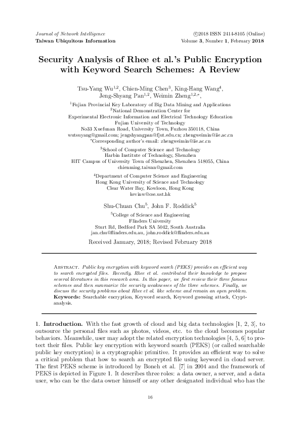 (PDF) Security Analysis of Rhee et al.'s Public Encryption with Keyword ...