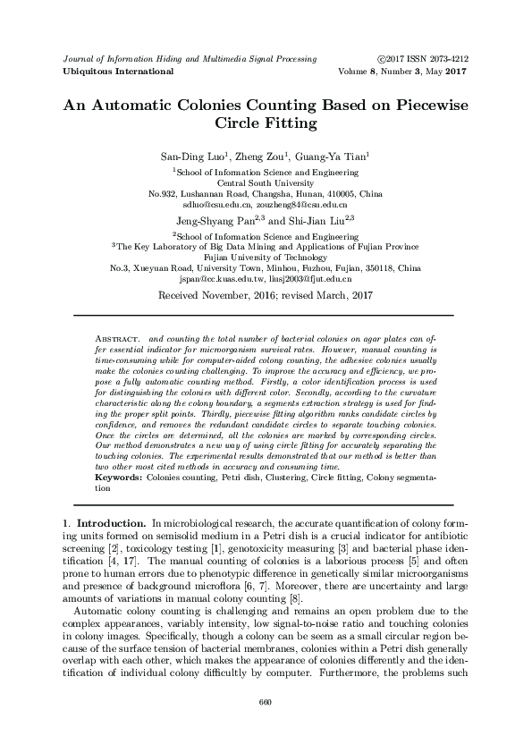 (PDF) An Automatic Colonies Counting Based on Piecewise Circle Fitting | Jeng-shyang Pan ...