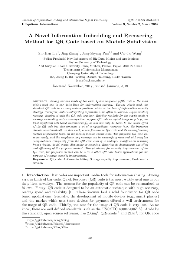 Pdf A Novel Information Imbedding And Recovering Method For Qr Code Based On Module Subdivision