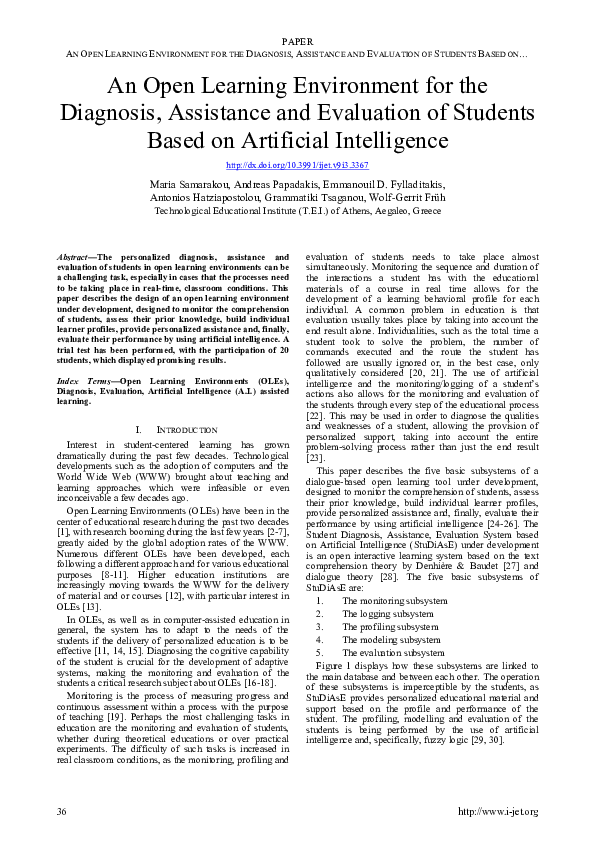 (PDF) An Open Learning Environment for the Diagnosis, Assistance and Evaluation of Students ...