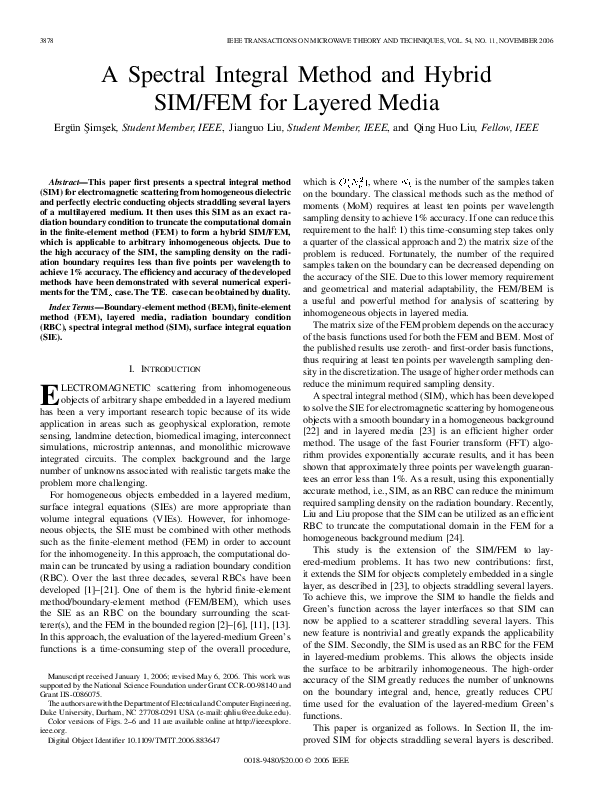 (PDF) A Spectral Integral Method and Hybrid SIM/FEM for Layered Media