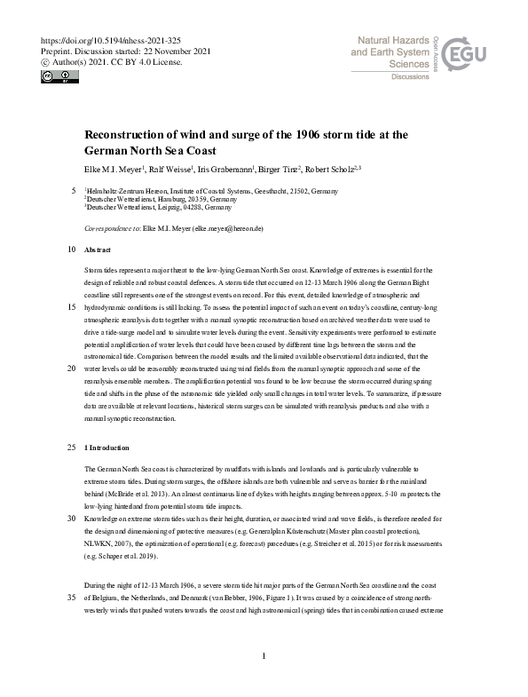 (PDF) Reconstruction of wind and surge of the 1906 storm tide at the ...