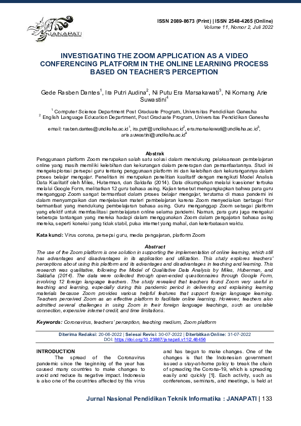 (PDF) Investigating The Zoom Application as A Video Conferencing Platform in The Online Learning ...
