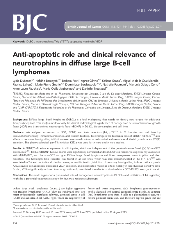 (PDF) Anti-apoptotic role and clinical relevance of neurotrophins in diffuse large B-cell lymphomas