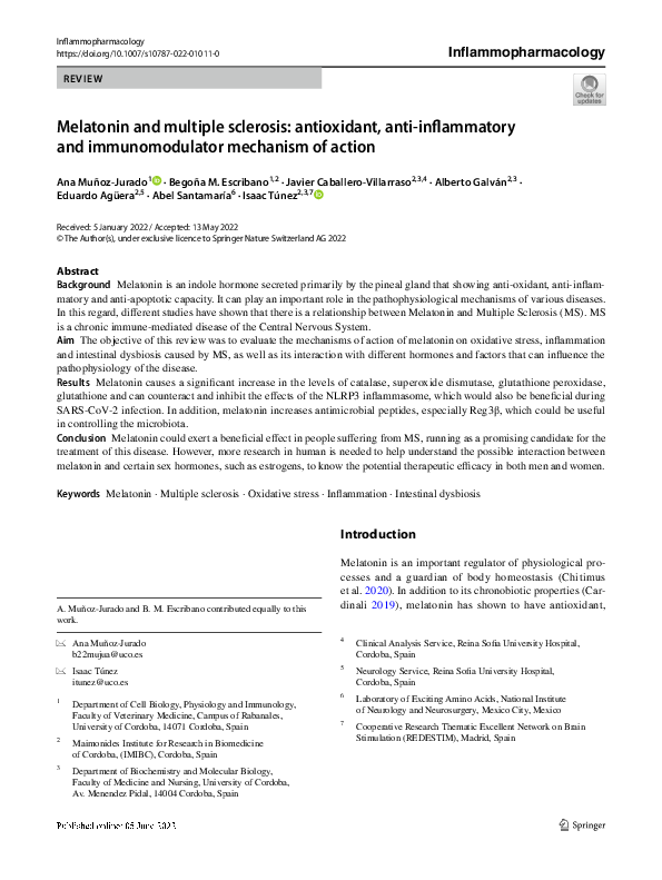 (PDF) Melatonin and multiple sclerosis: antioxidant, anti-inflammatory ...