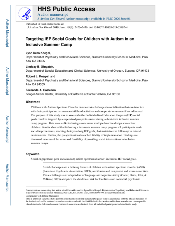 (PDF) Targeting IEP Social Goals for Children with Autism in an ...