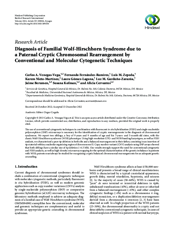 (PDF) Diagnosis of Familial Wolf-Hirschhorn Syndrome due to a Paternal Cryptic Chromosomal ...