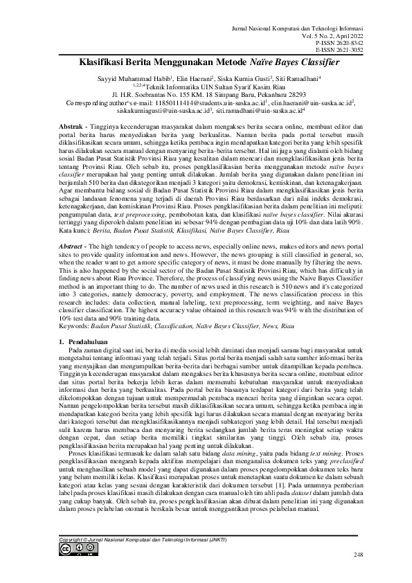 (PDF) Klasifikasi Berita Menggunakan Metode Naïve Bayes Classifier