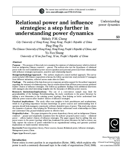 (PDF) Relational power and influence strategies: a step further in ...