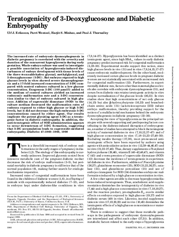(PDF) Teratogenicity of 3-deoxyglucosone and diabetic embryopathy