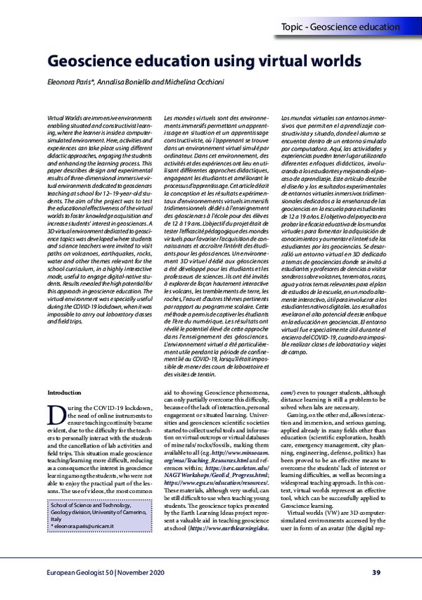 (PDF) Geoscience education using virtual worlds