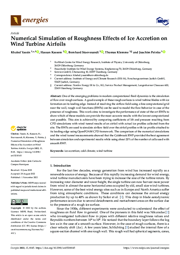 (PDF) Numerical Simulation of Roughness Effects of Ice Accretion on Wind Turbine Airfoils ...