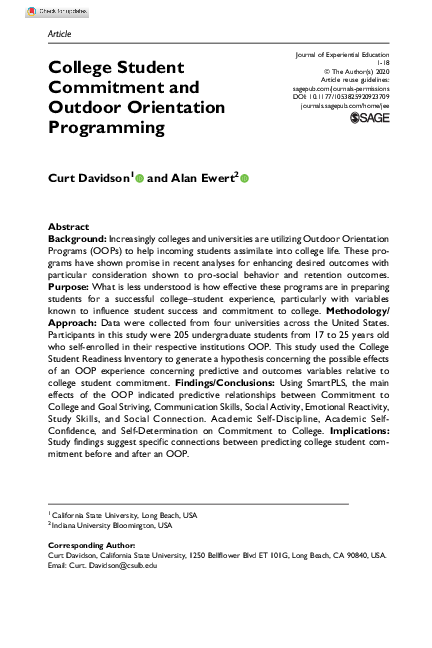 (PDF) College Student Commitment and Outdoor Orientation Programming