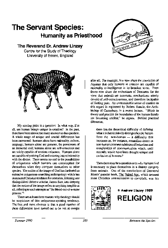 (PDF) The Servant Species: Humanity as Priesthood | Andrew Linzey ...