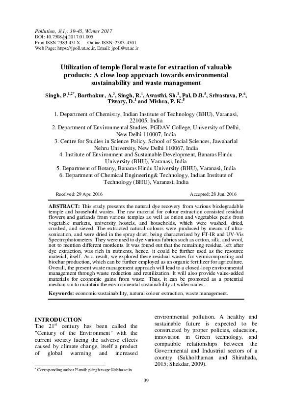 (PDF) Utilization of temple floral waste for extraction of valuable ...