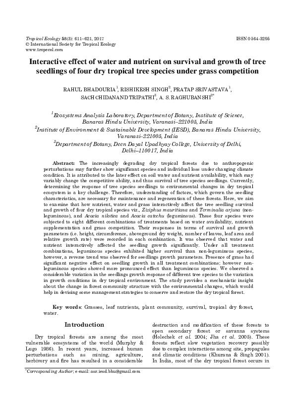 (PDF) Interactive effect of water and nutrient on survival and growth ...