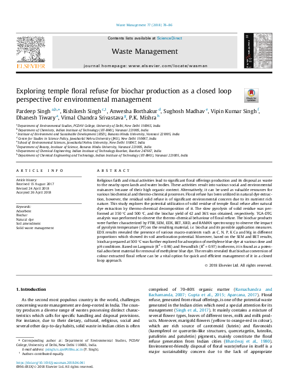(PDF) Exploring temple floral refuse for biochar production as a closed ...