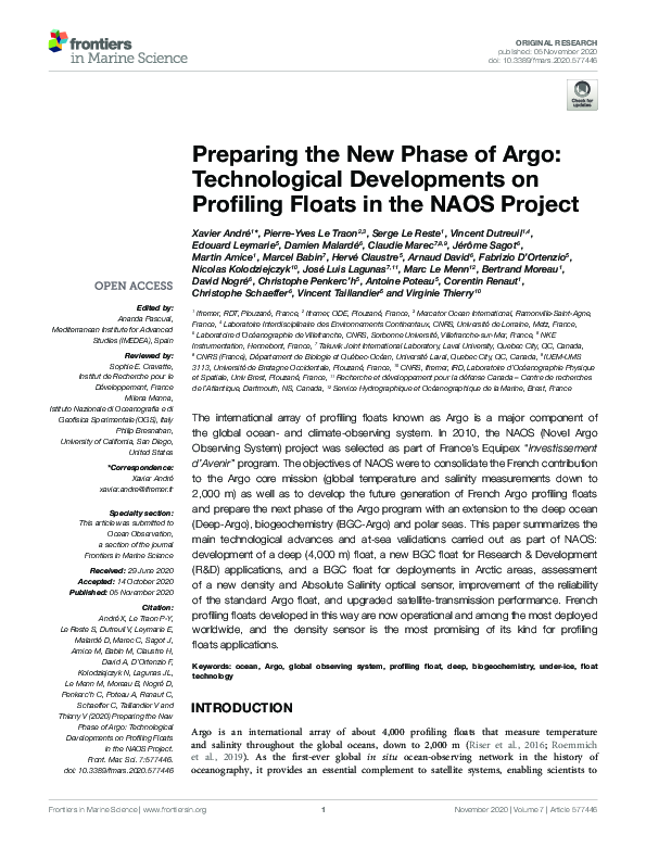 (PDF) Preparing the New Phase of Argo: Technological Developments on Profiling Floats in the ...