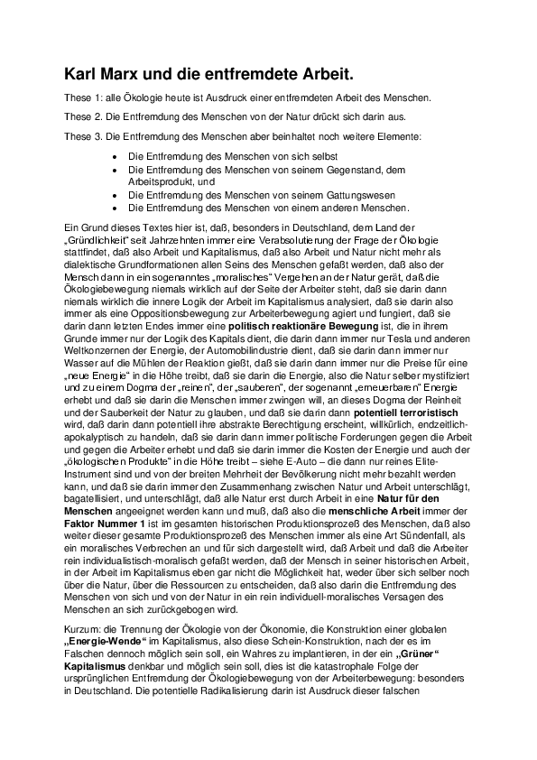 (PDF) Karl Marx und die entfremdete Arbeit