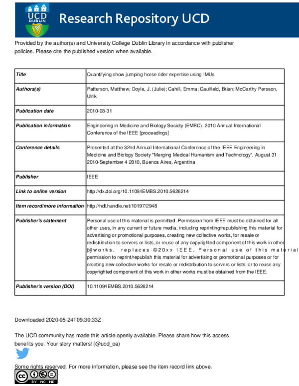 (PDF) Quantifying show jumping horse rider expertise using IMUs