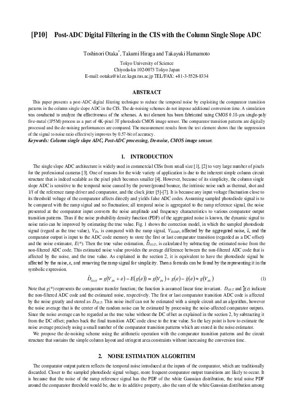 (PDF) Post-ADC Digital Filtering in the CIS with the Column Single ...