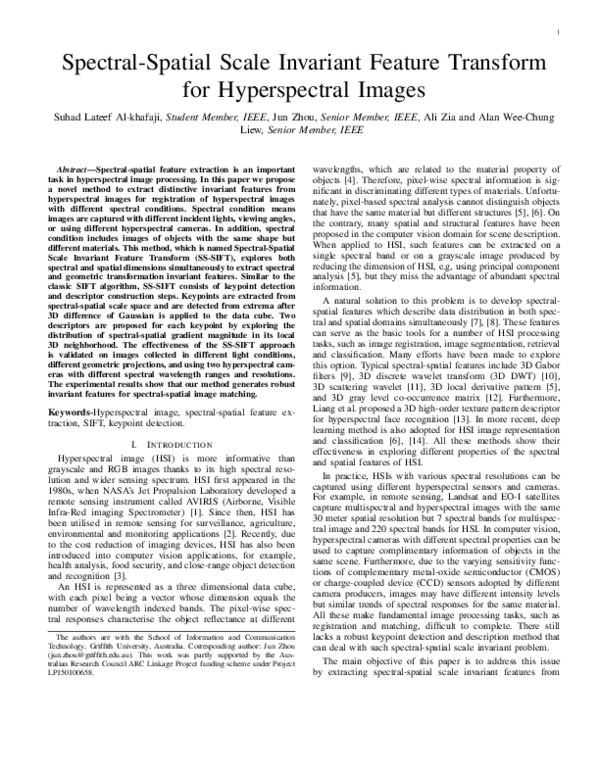 Pdf Spectral Spatial Scale Invariant Feature Transform For