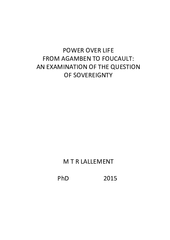 (PDF) Power over life from Agamben to Foucault : an examination of the ...