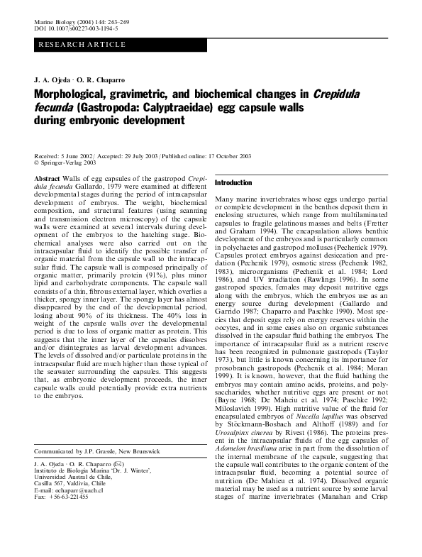 (PDF) Morphological, gravimetric, and biochemical changes in Crepidula ...
