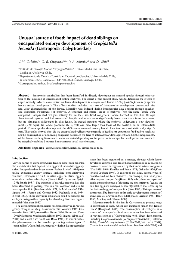 (PDF) Unusual source of food: impact of dead siblings on encapsulated ...