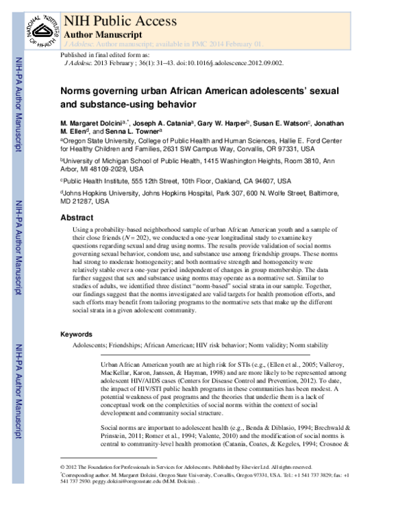 (PDF) Norms governing urban African American adolescents' sexual and ...