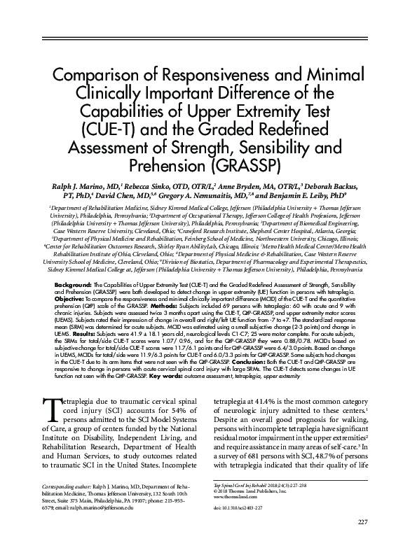 (PDF) Comparison of Responsiveness and Minimal Clinically Important Difference of the ...