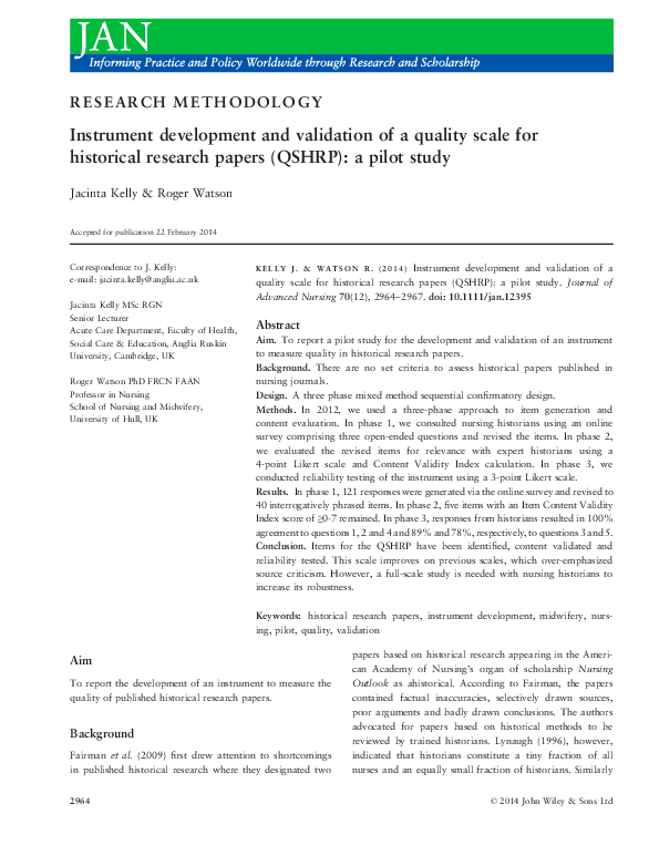 (PDF) Instrument development and validation of a quality scale for ...