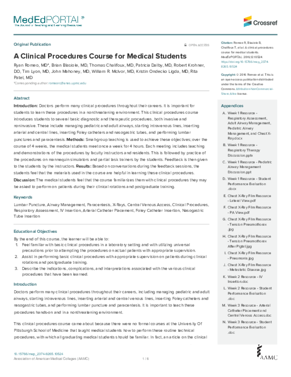 (PDF) A Clinical Procedures Course for Medical Students