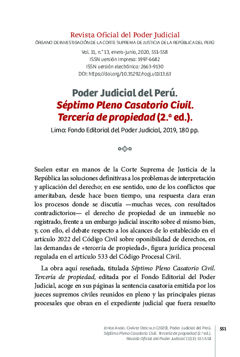 (PDF) Poder Judicial del Perú. Séptimo Pleno Casatorio Civil. Tercería de propiedad (2.a ed ...
