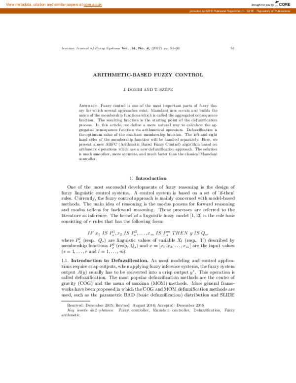 (PDF) Arithmetic-Based Fuzzy Control | József Dombi - Academia.edu