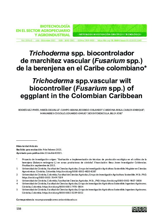(PDF) Trichoderma spp. biocontrolador de marchitez vascular (Fusarium spp.) de la berenjena en ...
