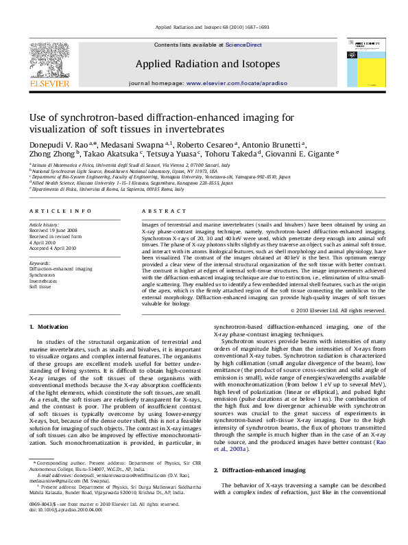 Use Of Synchrotron Based Diffraction Enhanced Imaging For Visualization