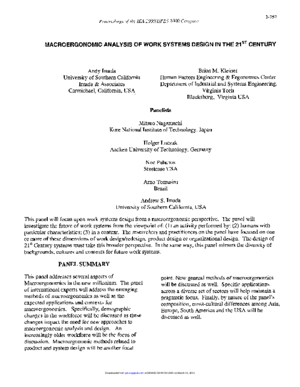 (PDF) Macroergonomic Analysis of Work Systems Design in the 21st Century